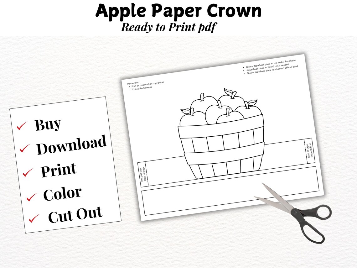 Basket of Apples Paper Crown, Thanksgiving Autumn Fall Party Coloring ...