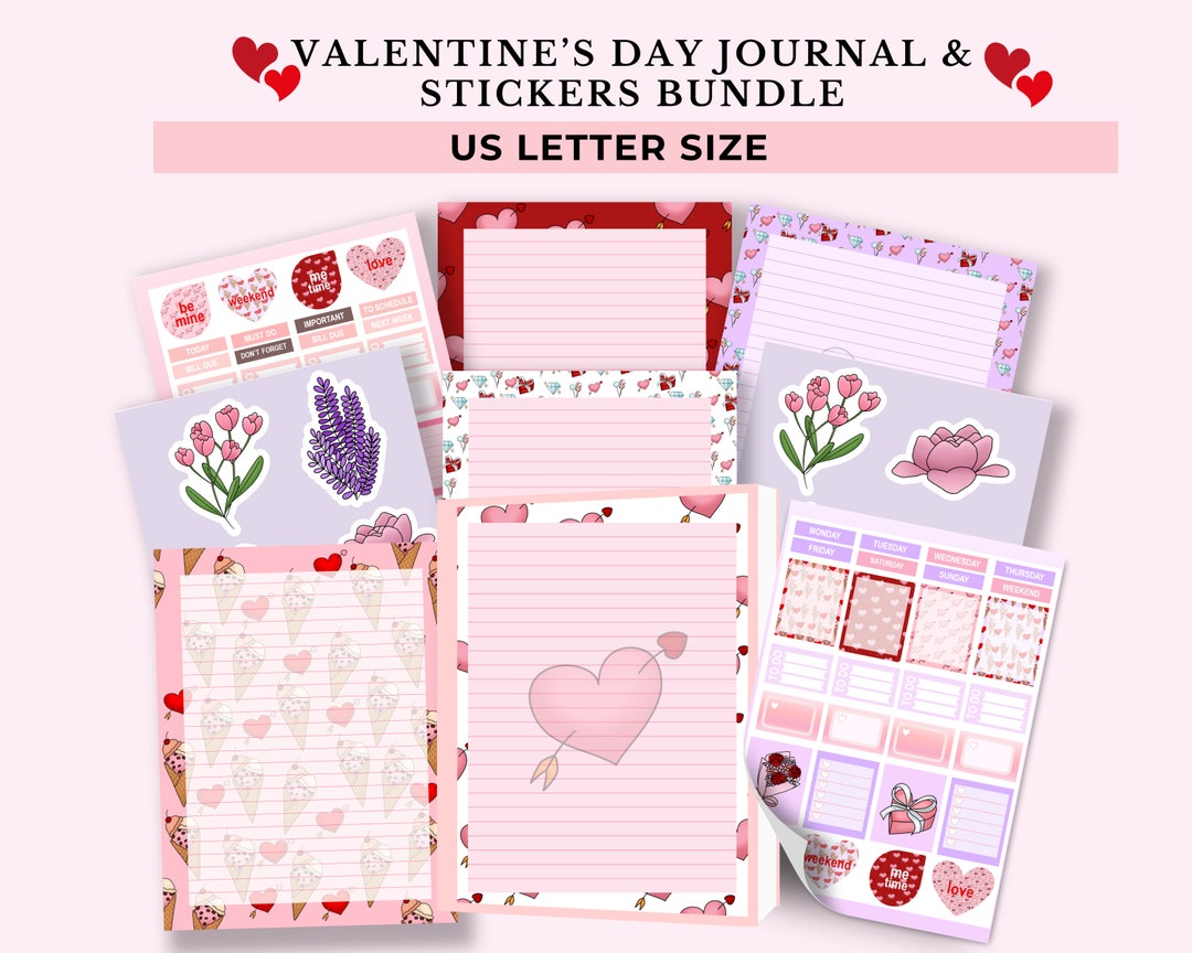 Valentine's Day Journal & Sticker Bundle, Valentine's Journal Printable ...