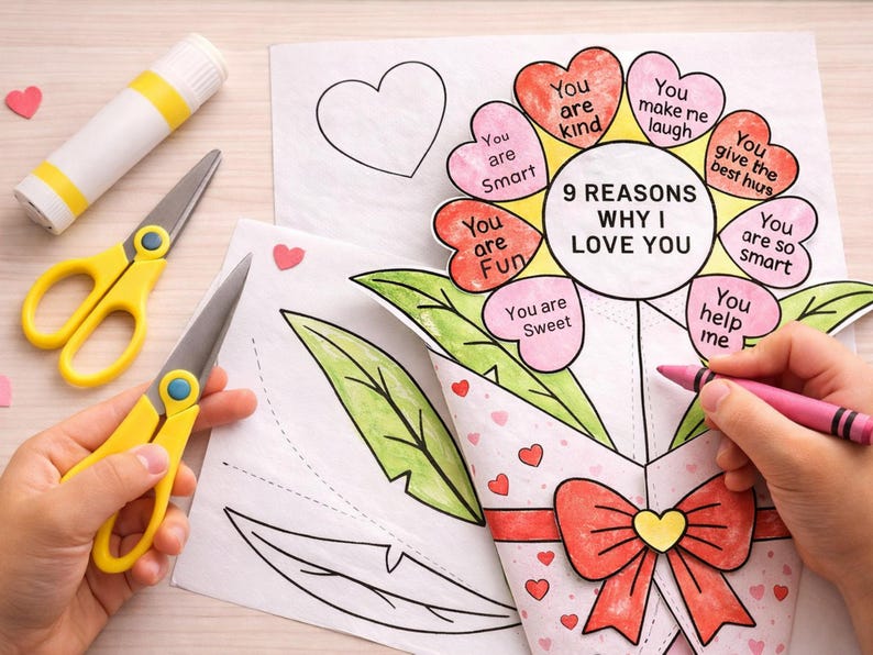 Valentine’s Day Bible Printable Activity, Heart Bouquet Kids Sunday ...