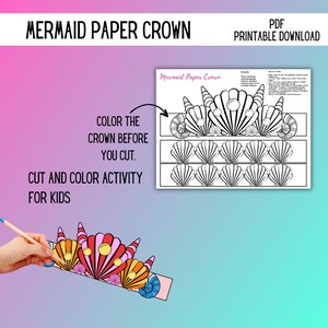 Mermaid Crown Coloring Craft, Printable Under the Sea Craft, DIY ...