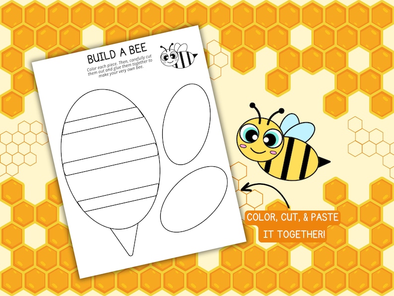 Build a Bee Cut & Paste Craft, Printable Spring Activity for Preschool ...