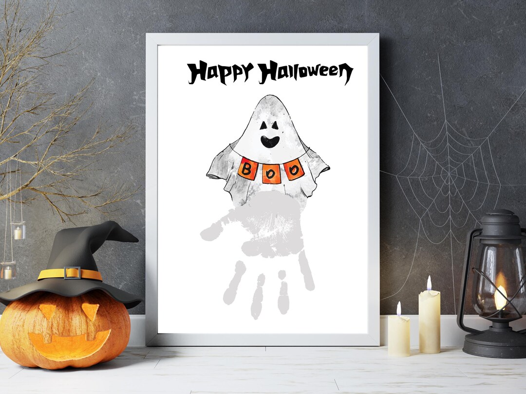 Halloween Ghost Handprint Art, Printable Halloween Craft, Baby First ...