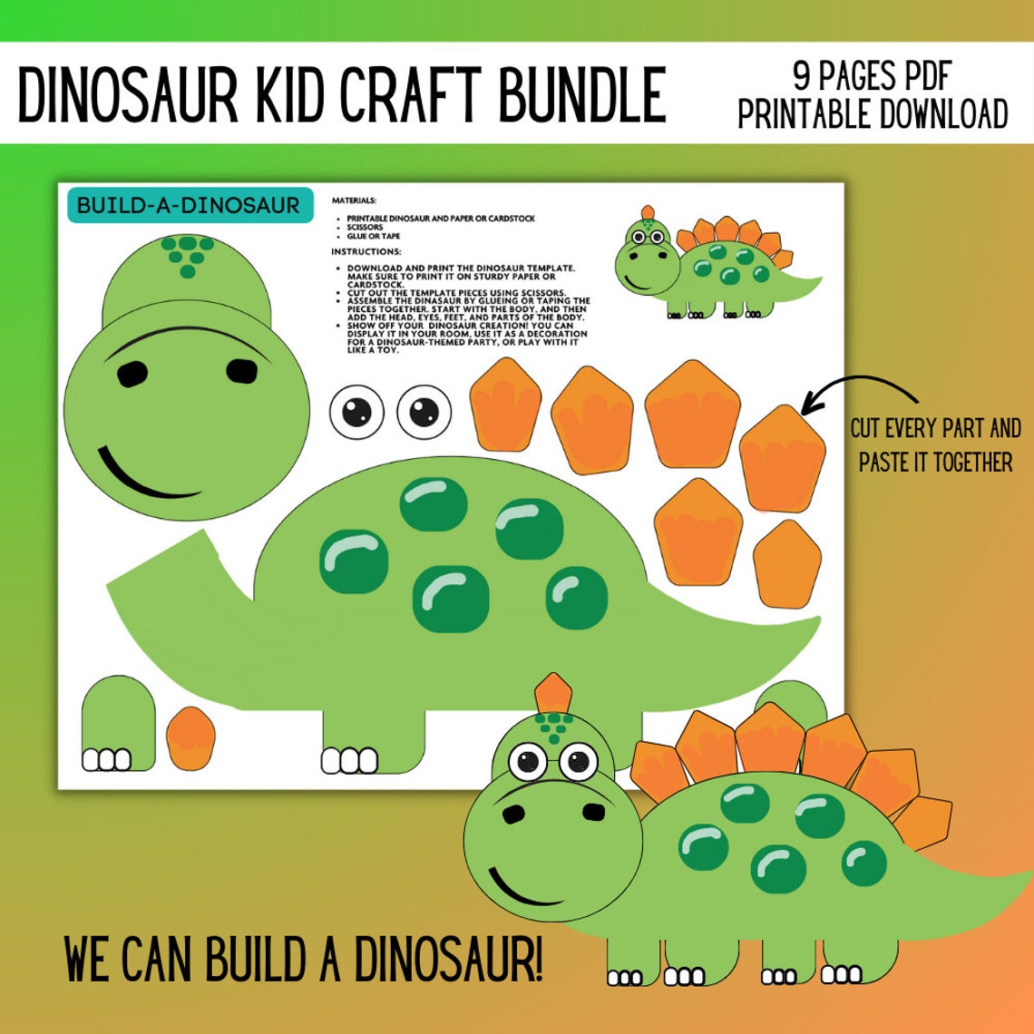 Dinosaur Kid Craft Bundle, Dino Coloring Craft, Dinosaur Paper Crown ...