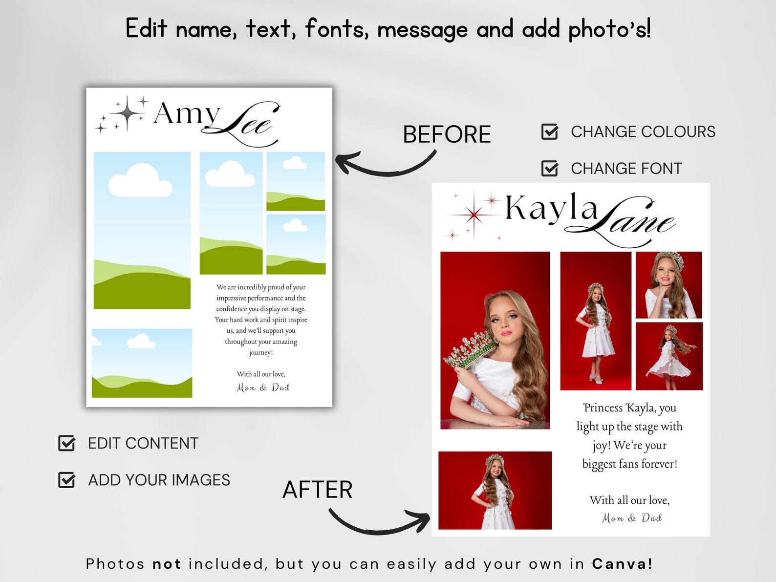 Pageant Ad Template, Editable Pageant Tribute Ad, Full Page Half Page ...