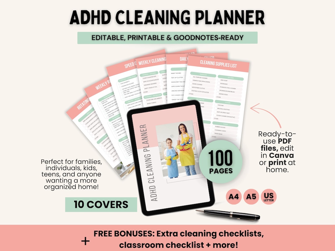 ADHD Home Cleaning System, Editable Printable Checklists & Routines for ...