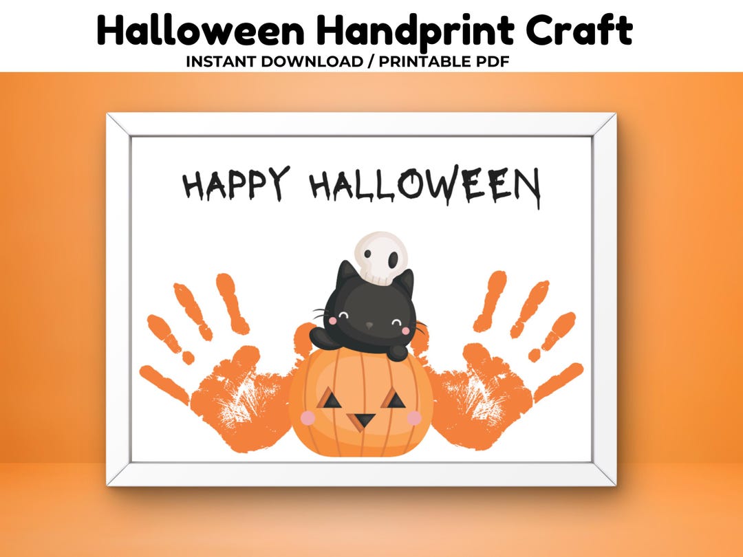 Halloween Handprint Art, Printable Black Cat Handprint Craft, Preschool ...