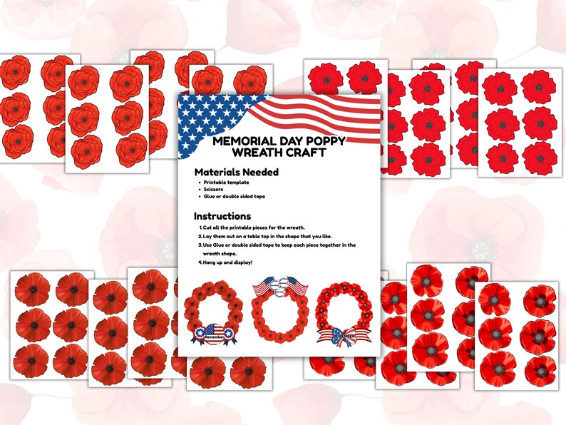 Memorial Day Poppy Wreath Craft, Printable Poppy Craft Kids Cut & Paste ...