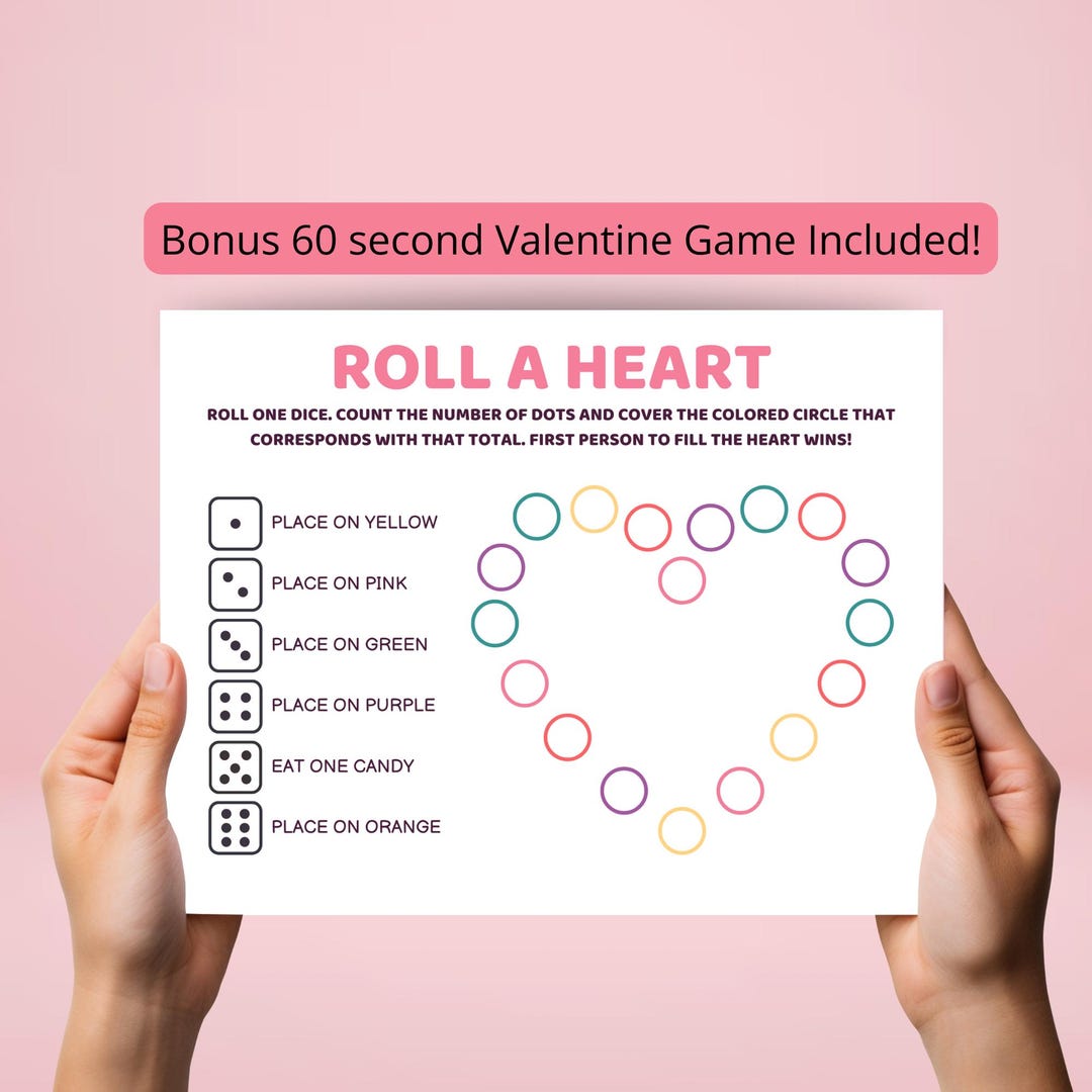 Valentine's Roll a Heart Game Printable, Valentine Party Game ...