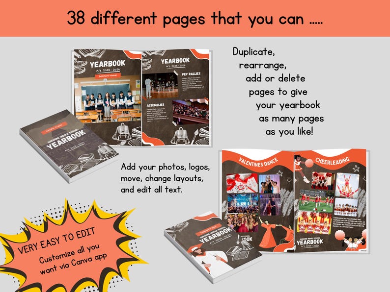 Editable Middle School Yearbook Template, Canva Customizable Yearbook ...