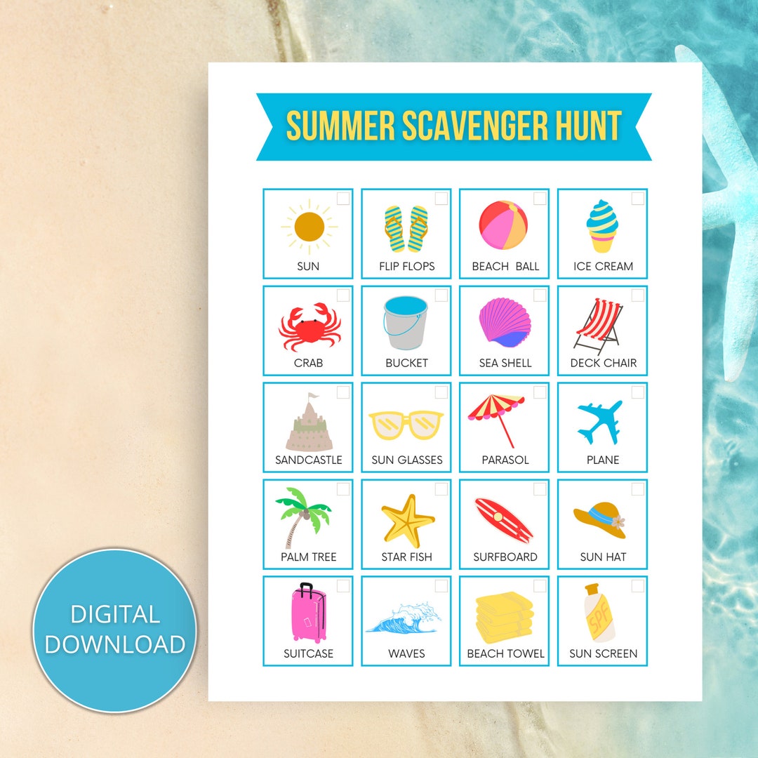 Summer Scavenger Hunt Game, Outdoor Treasure Hunt, Printable Beach ...