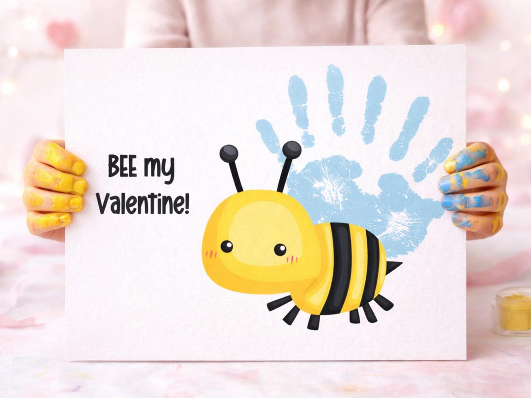 Bee Valentine Handprint Art Printable, Bee My Valentine Craft Template ...