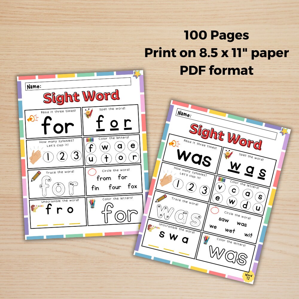 First 100 Printable Sight Words Worksheets, Kindergarten-1st Grade ...