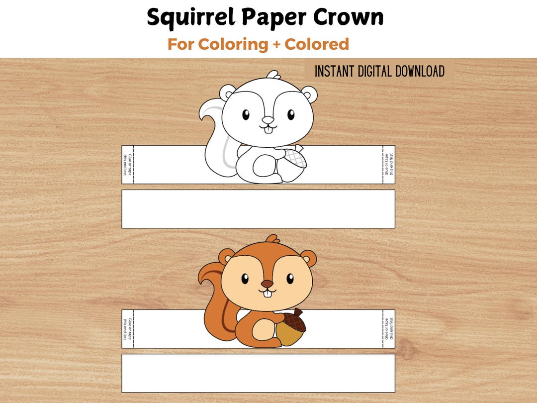 Squirrel Paper Crown Template, Fall Printable Paper Crown, Autumn Fall ...