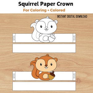 Squirrel Paper Crown Template, Fall Printable Paper Crown, Autumn Fall ...