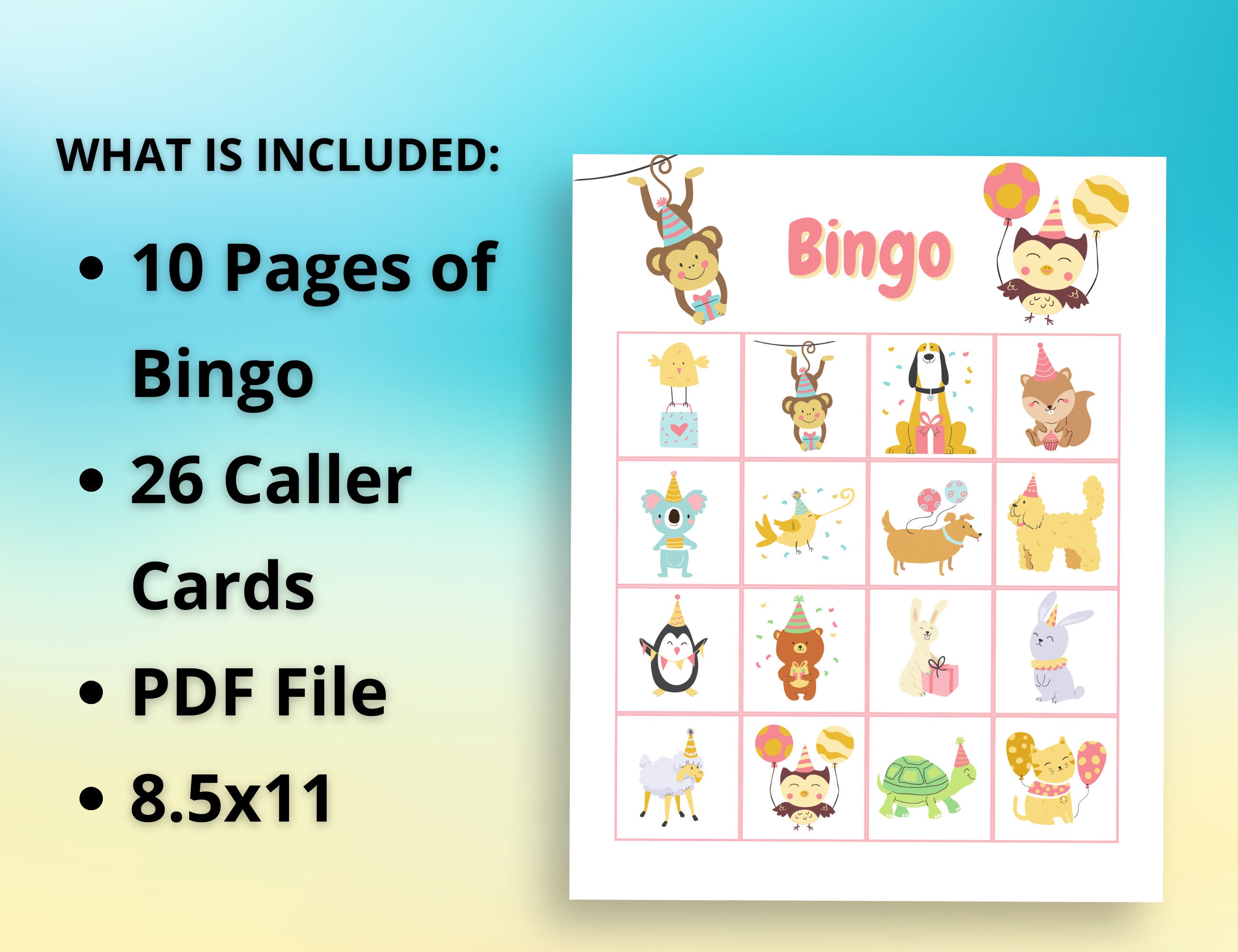 Party Animal Themed Bingo Cards Summer Party Games Party - Etsy