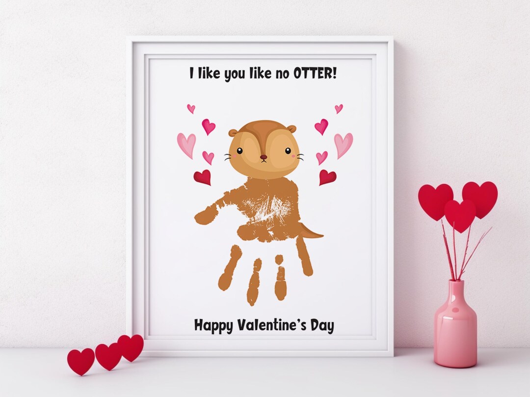 Otter Valentine Handprint Art, Valentines Day Handprint Craft Template ...