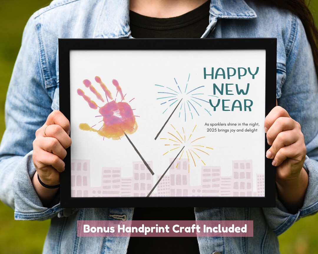 Happy New Year 2025 Handprint Art, New Years Day Activity, Handprint ...