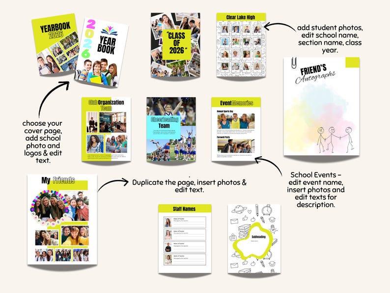 Editable High School Yearbook Template, 23 Pages (canva, Digital ...