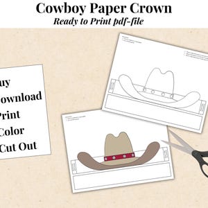 Cowboy Hat Paper Crown, Coloring Craft for Kids, Cowgirl & Cowboy ...