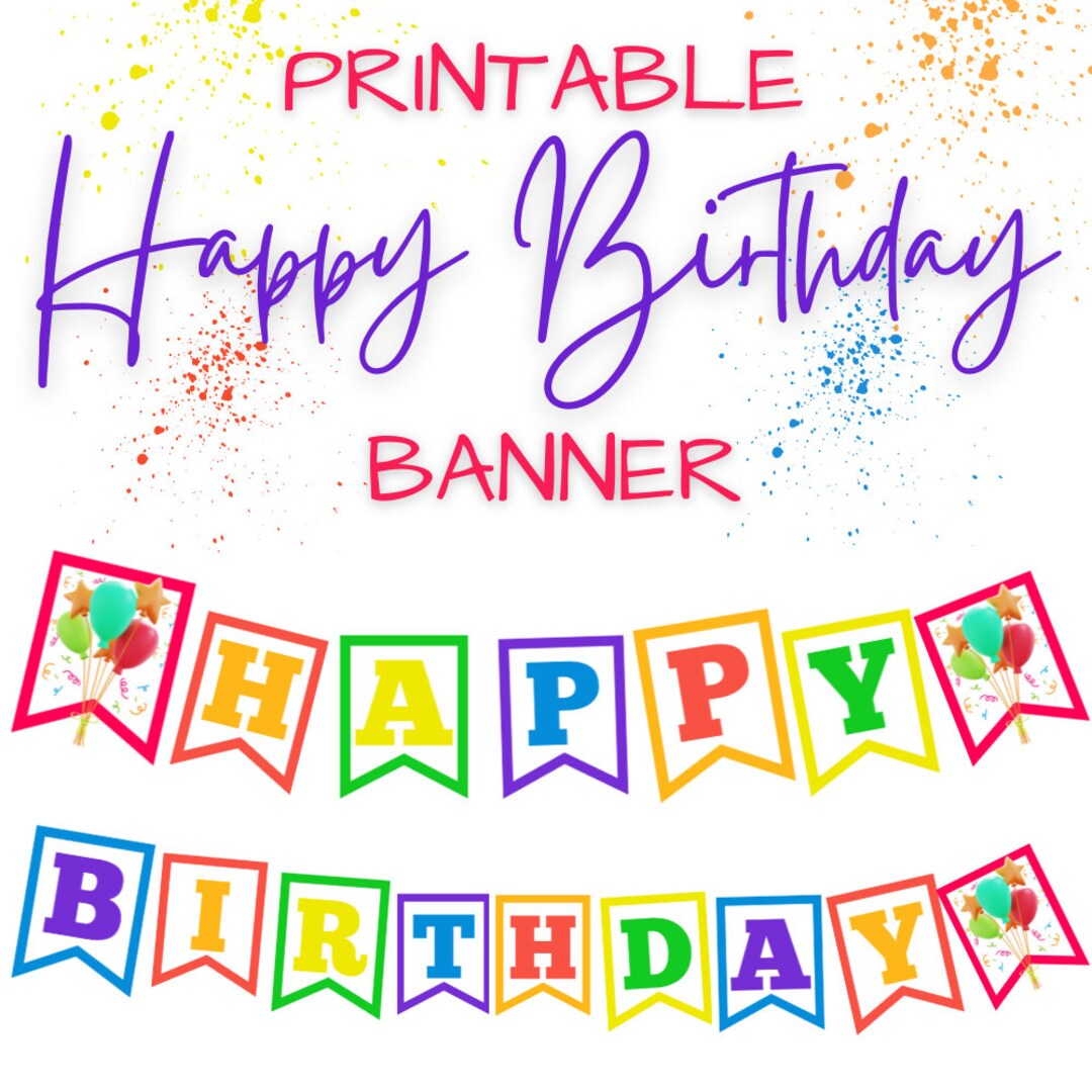 Printable Happy Birthday Banner, Birthday Party Banner, Birthday Party ...