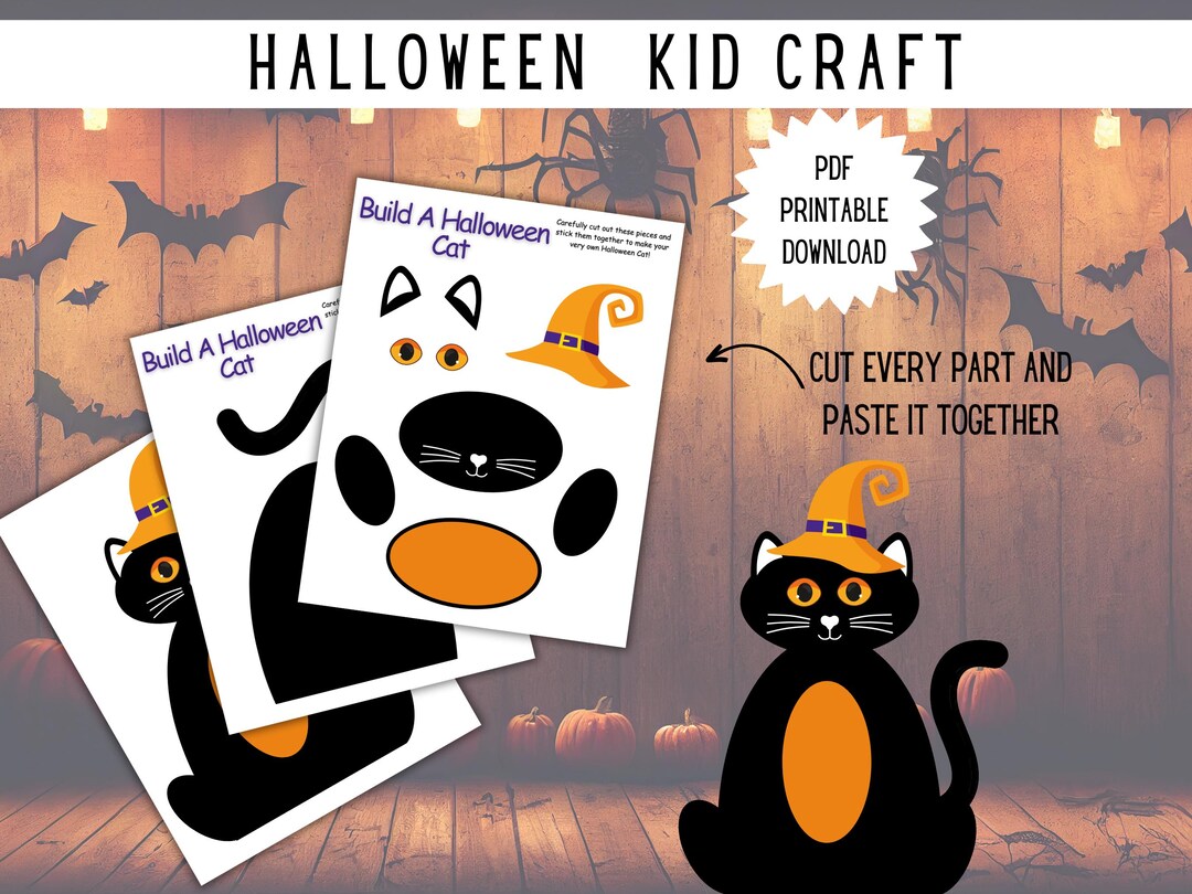 Build a Halloween Cat Printable, Black Cat Craft, Halloween Kids Craft ...