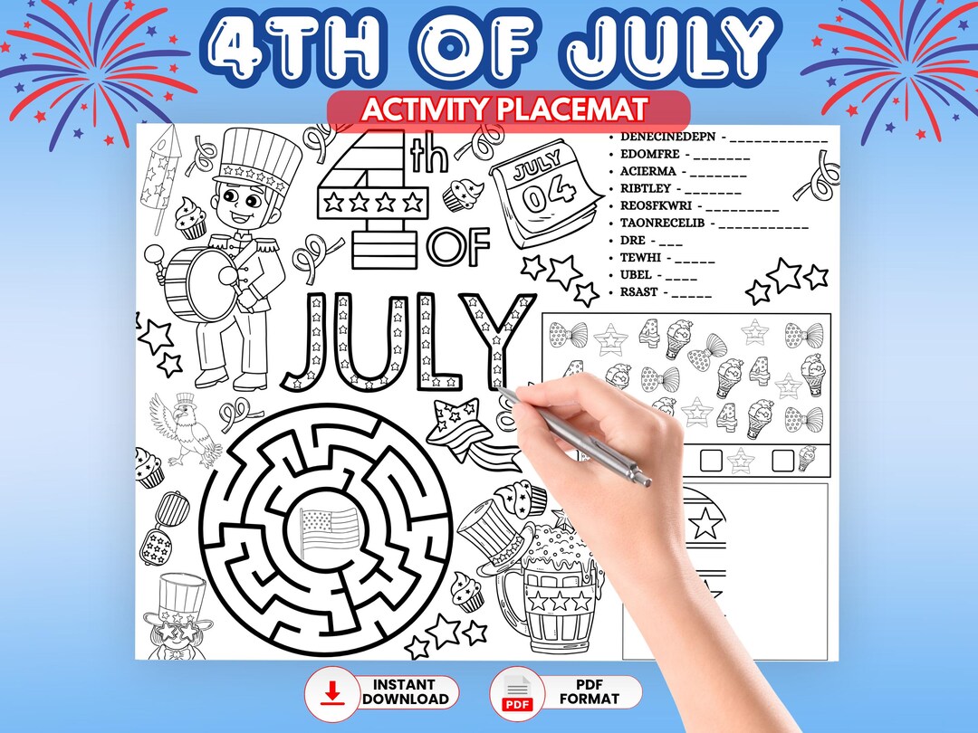 4th of July Activity Placemat, Fourth of July Printable, Kids Activity ...