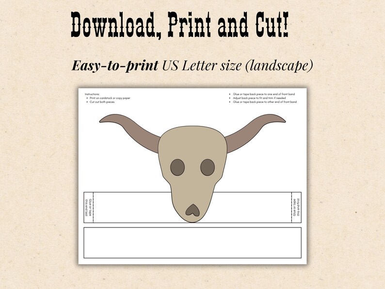 Cow Skull Paper Hat Crown Craft, Cow Paper Craft, Paper Crown Template ...