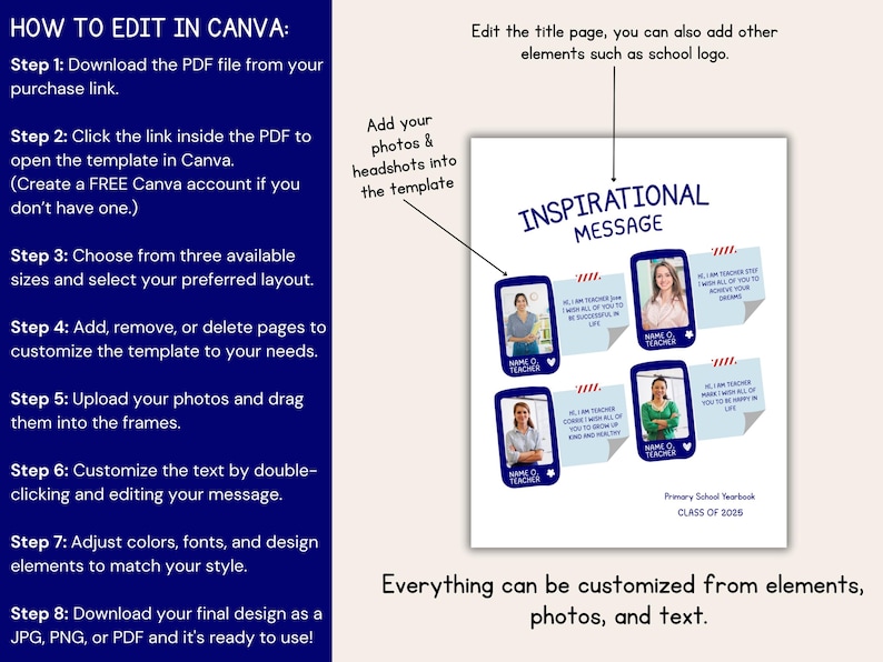 Editable 2026 Elementary Yearbook Template – Printable School Memory ...