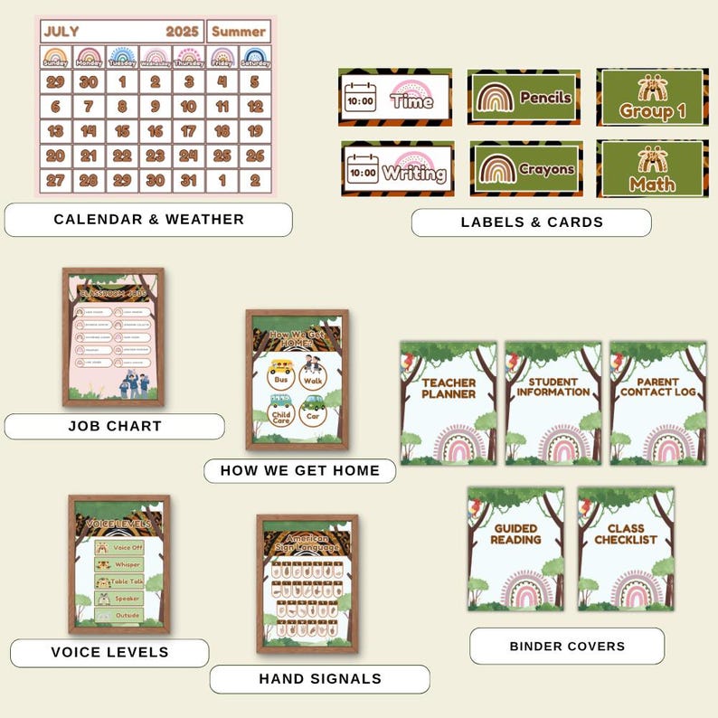 Boho Safari Classroom Decor Bundle, Editable Jungle Theme (digital ...
