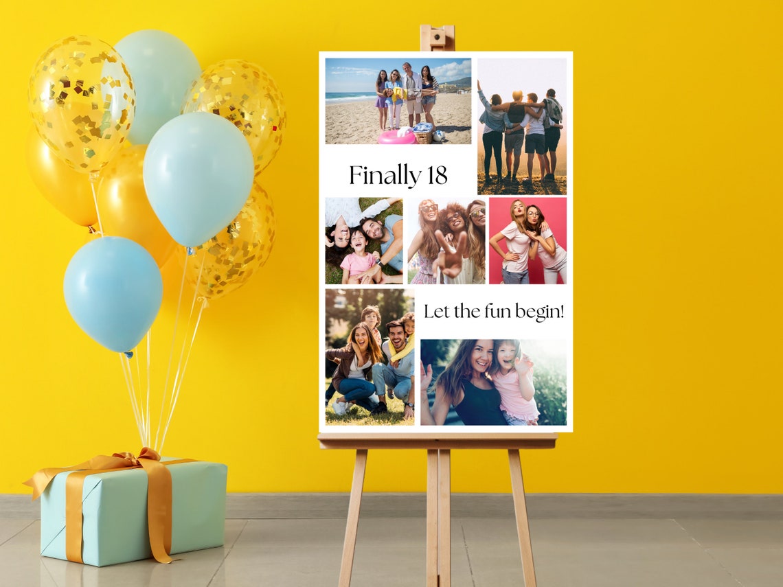 18th Birthday Photo Collage Poster Bundle Template, Eighteenth Birthday ...