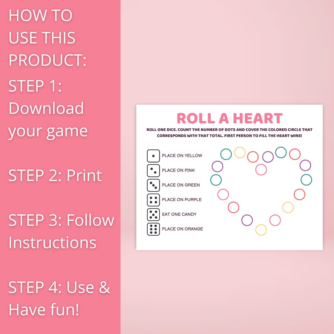 Valentine’s Roll-a-heart Game Printable, Valentine Party Game, School ...