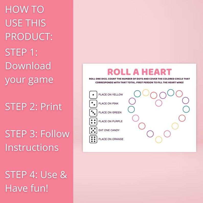 Valentine’s Roll-a-heart Game Printable, Valentine Party Game, School ...