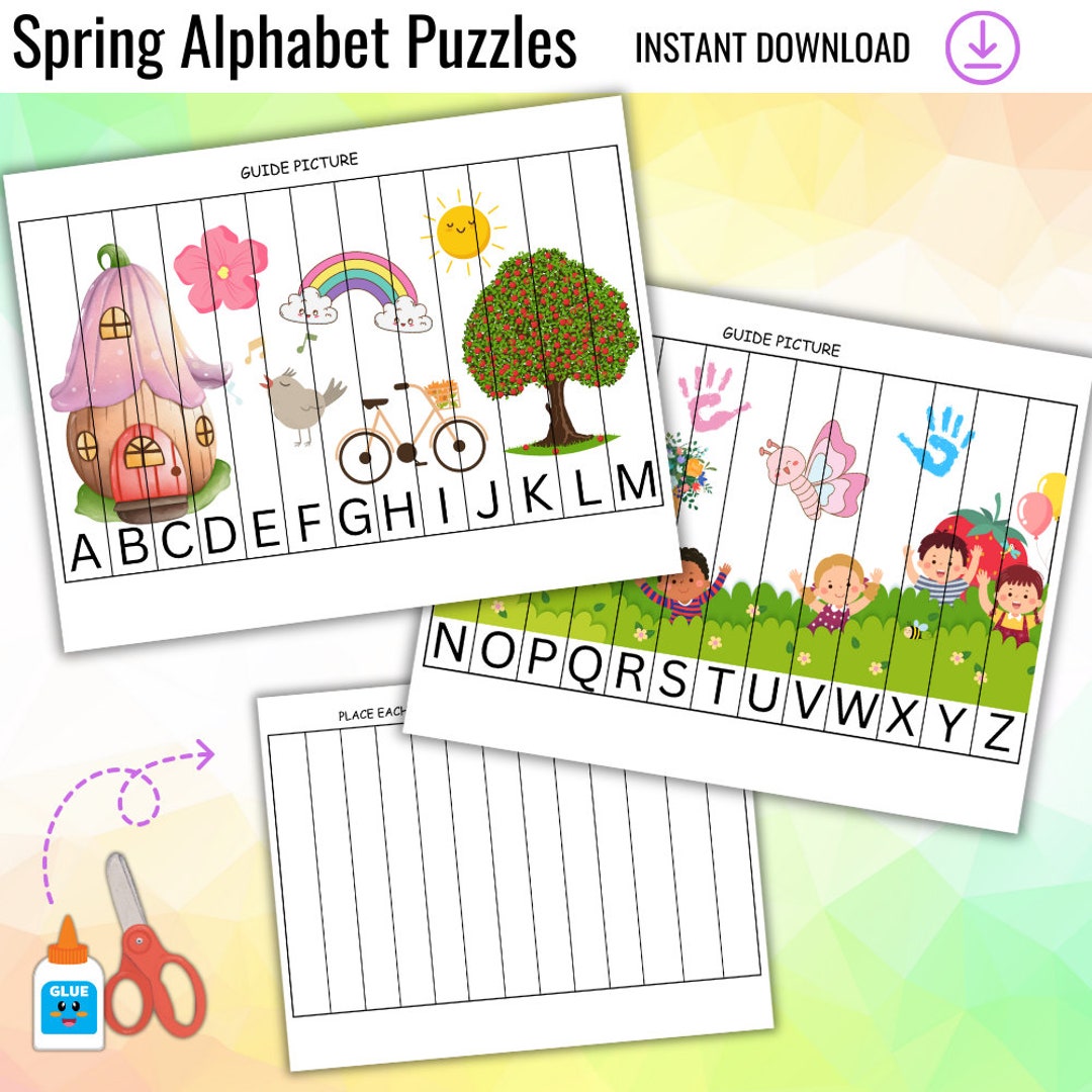 Spring Alphabet Puzzles, Printable Alphabet Puzzle, Montessori Kids ...