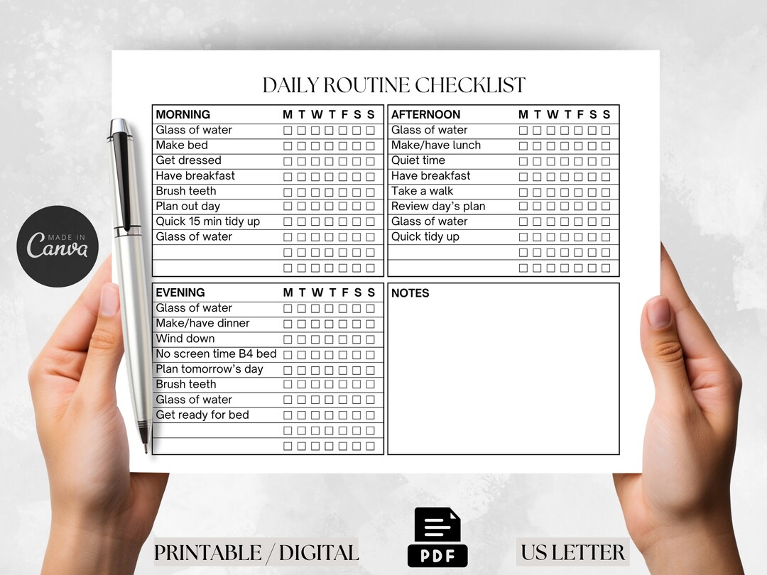 Daily Routine Editable Checklist Template, Printable to Do List, Daily ...