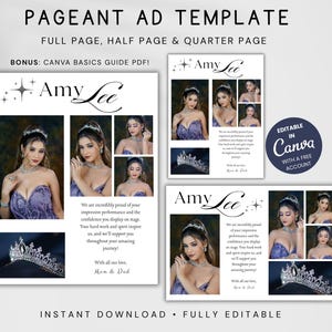 Pageant Ad Template, Editable Pageant Tribute Ad, Full Page Half Page ...