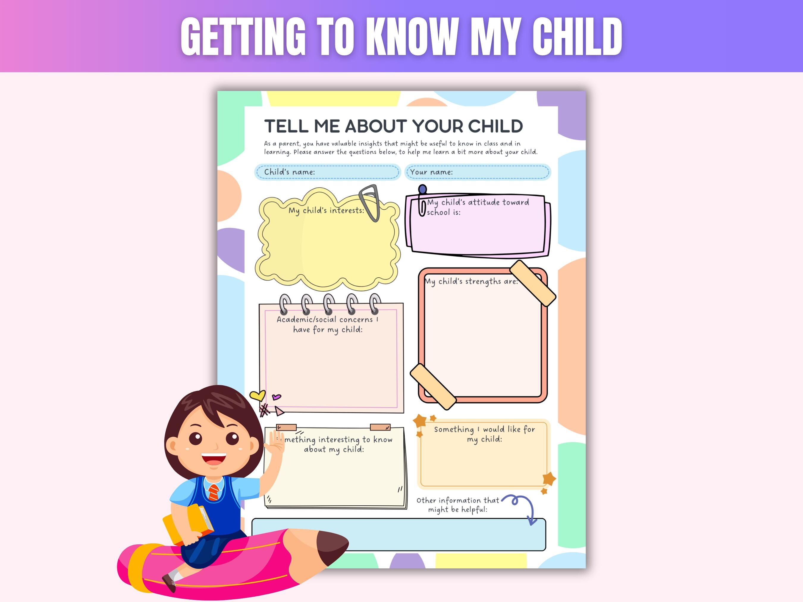 Getting to Know Your Child Printable, Back to School Form, Parent ...