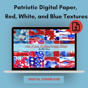 Patriotic Red White & Blue Watercolor Digital Paper, Independence Day ...