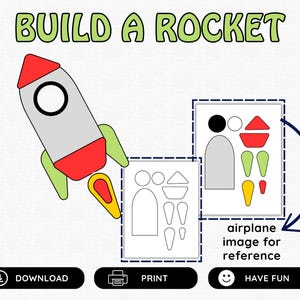 Build a Rocket Cut & Paste Kid Craft Printable, Space Rocket Craft ...