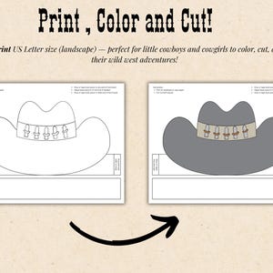 Cowboy Hat Paper Crown, Coloring Craft for Kids, Cowgirl & Cowboy ...