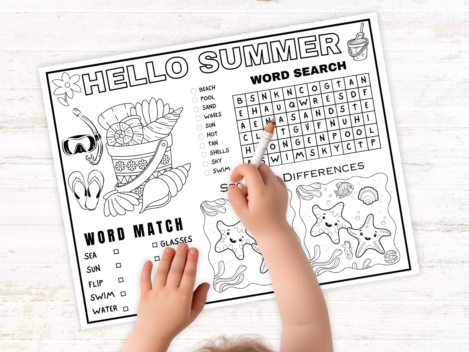 Kid's Summer Activity Placemat, Summer Coloring Page Craft, Summer ...
