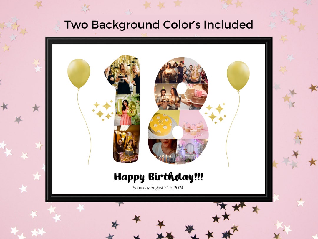 18th Birthday Number Photo Collage Template, Customizable 18th Birthday ...