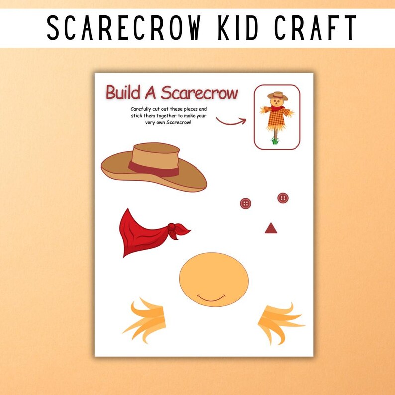 Build a Scarecrow Craft for Kids, Fall Kids Activity, Autumn Toddler ...