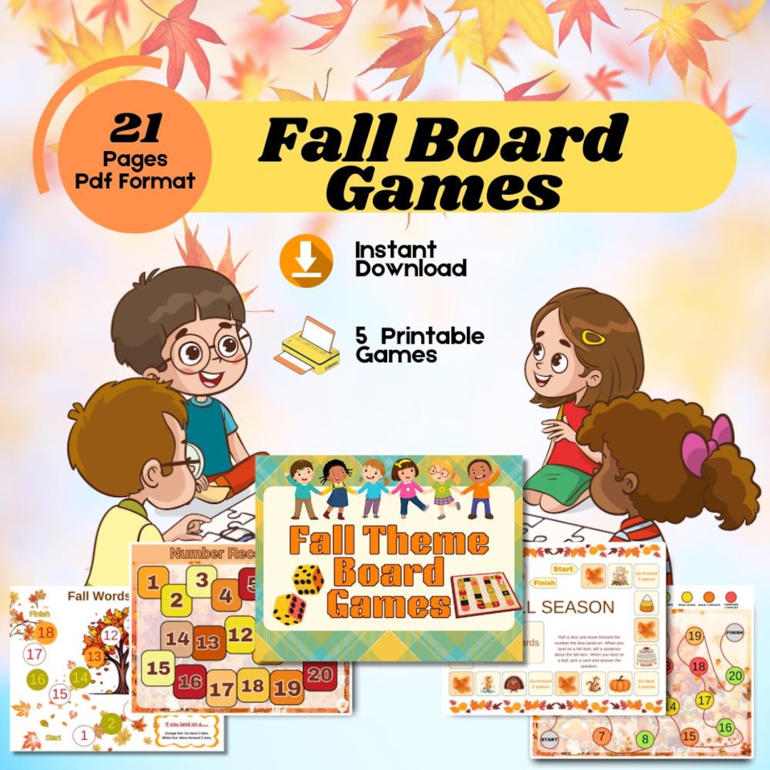 Fall Board Games for Kids, Printable Fall Fun Party Games, Autumn Games ...