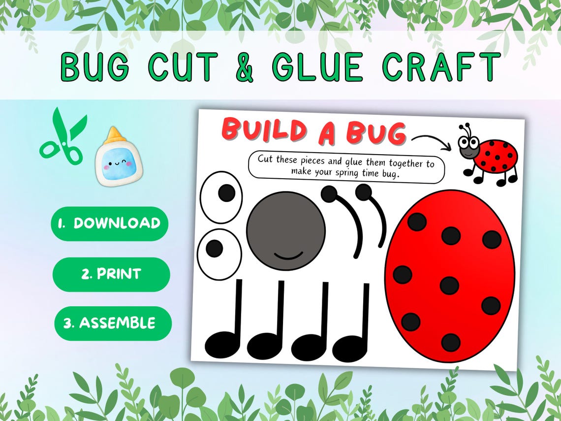 Spring Cut and Glue Activity Printable, Build a Bug Preschool Craft ...