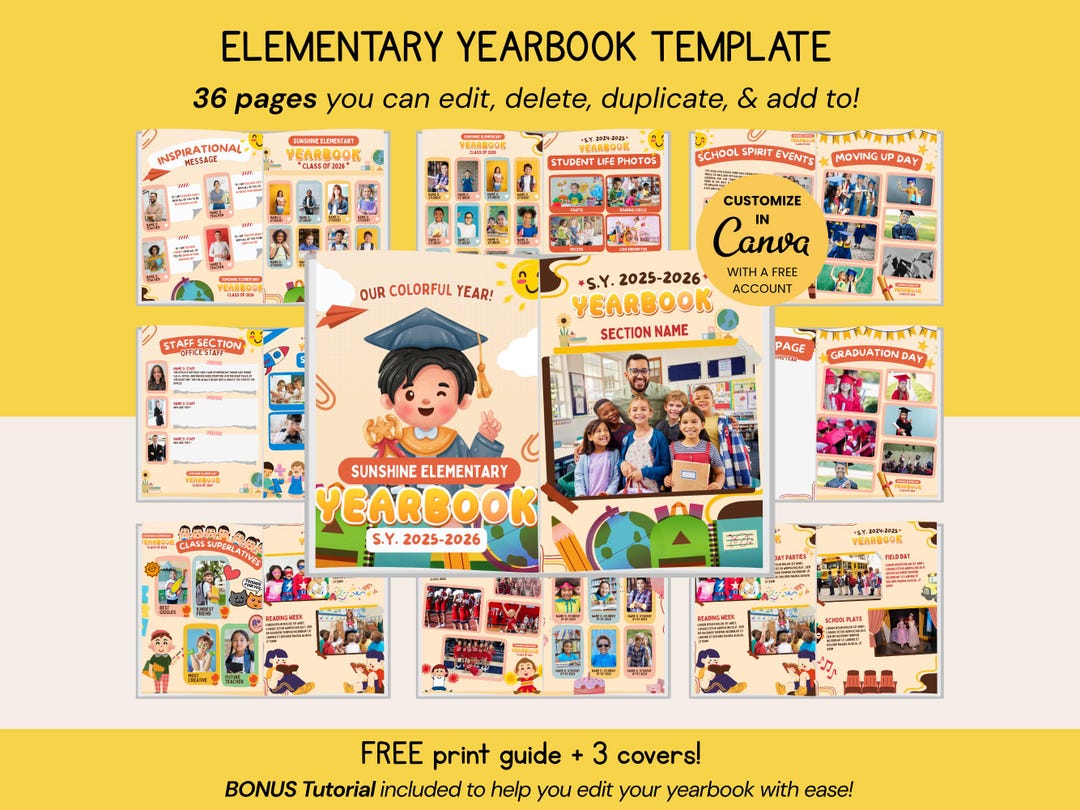 Elementary Yearbook Template, Editable Canva Memory Keepsake, End-of ...