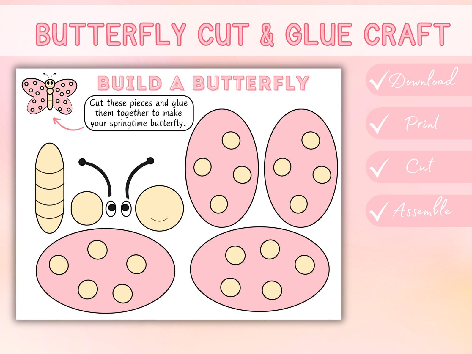 Butterfly Cut & Glue Craft, Kids Spring Cut and Paste Activity (PDF ...