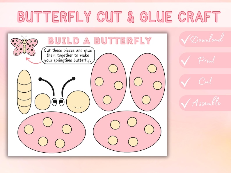 Butterfly Cut & Glue Craft, Kids Spring Cut and Paste Activity (PDF ...