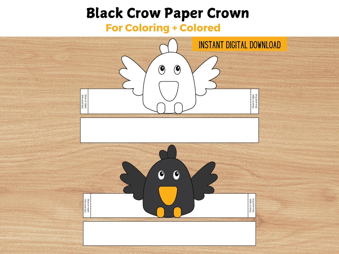 Black Crow Crown Template, Printable Coloring Fall Paper Craft, Kids ...