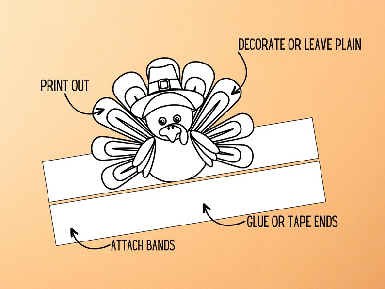 Turkey Paper Crown Template, Printable Kids Thanksgiving Craft, Holiday ...
