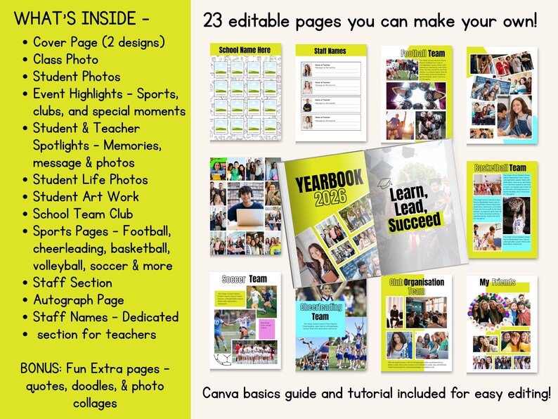 Editable School Yearbook Template, Senior Memory Collage Layout Canva ...